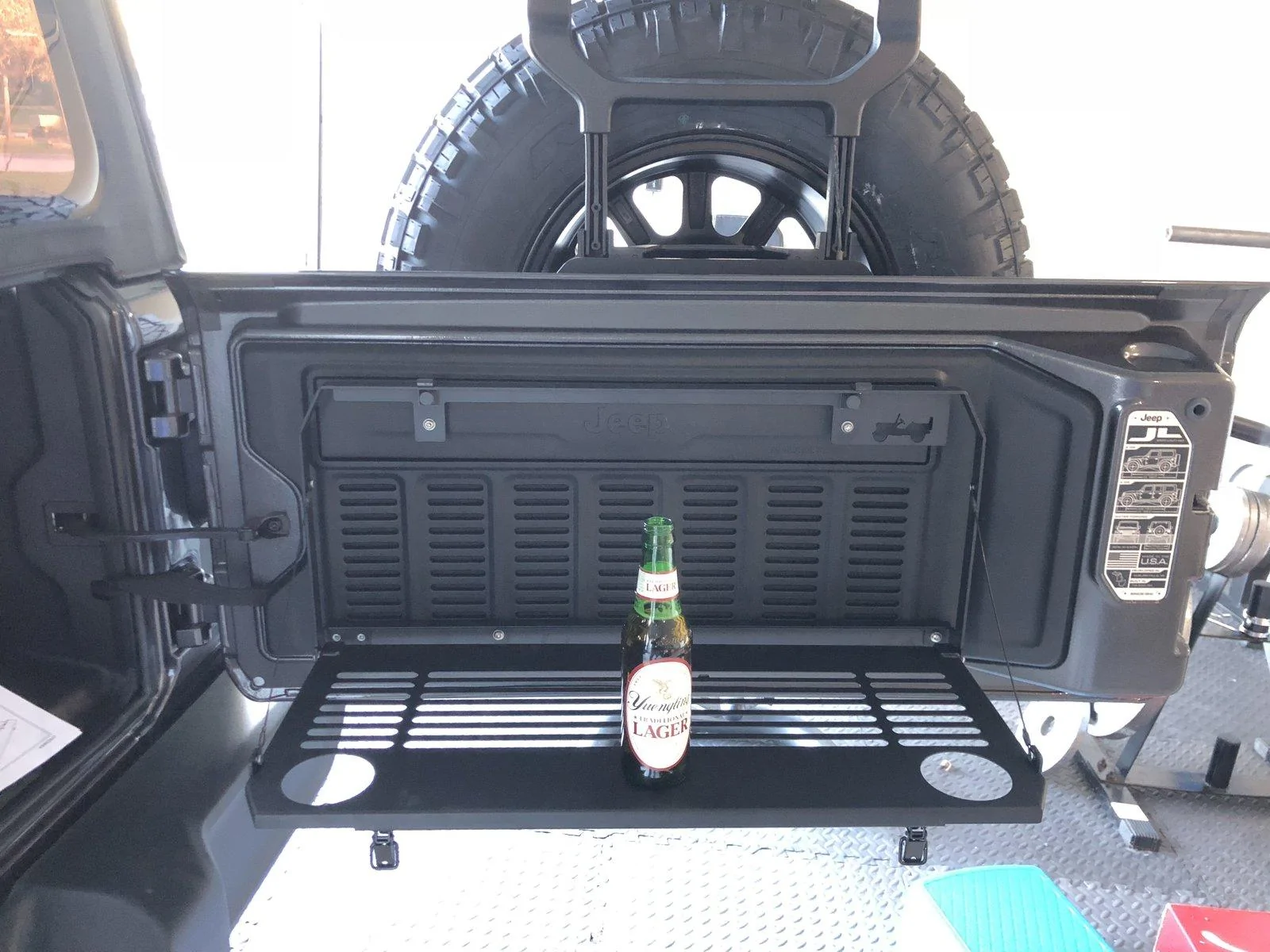 Light-duty fold-up interior tailgate shelf. | 2018+ Jeep Wrangler ...