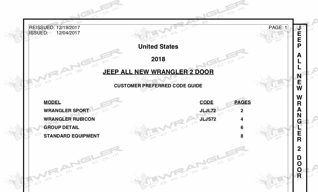 Latest 2018 Jeep JL & JLU Wrangler Order Guide with Invoice/MSRP ...