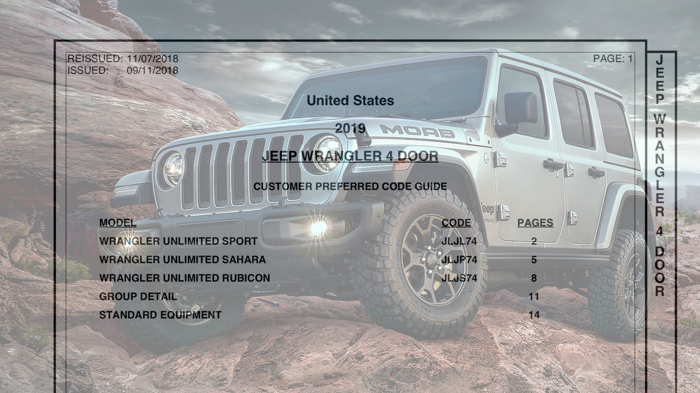 Latest 2019 Jeep Wrangler JL Order Guide (November 2018) – 2018+ Jeep ...